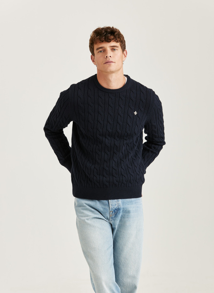 Ethan Cable Oneck - Blå