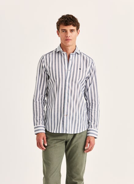 Summer Light Weight Stripe Shirt | Blue striped shirt | Morris