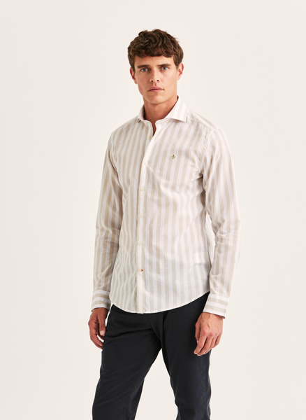 Summer Light Weight Stripe Shirt | Khaki striped shirt | Morris
